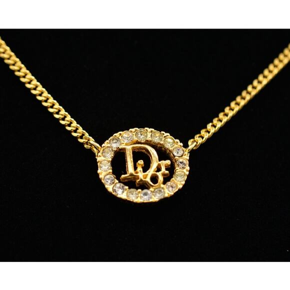 Dior | Jewelry | Christian Dior Vintage Logo Pendant Necklace Crystal ...